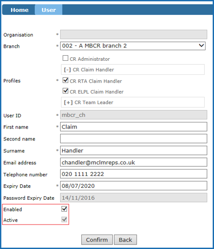 Enabling and disabling User IDs